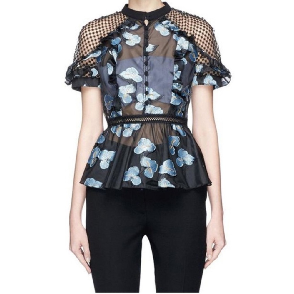 Self-Portrait Black And Blue Open Back Cape Top - Gem